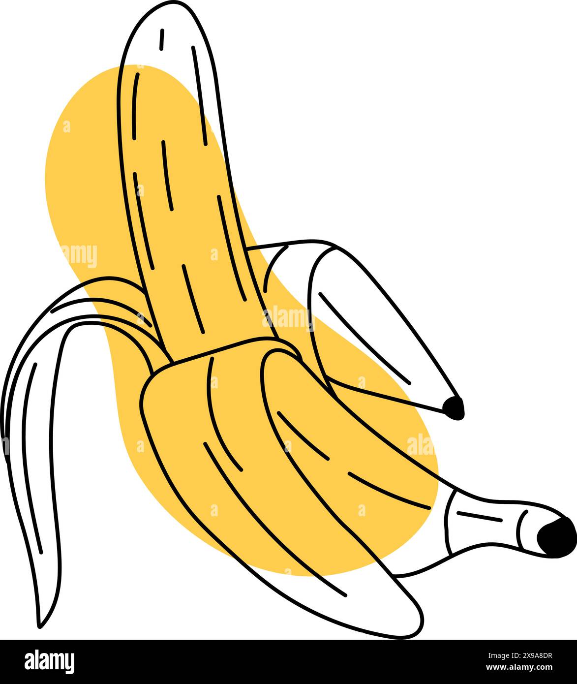 Hand drawn peeled banana abstract icon. Delicious tropical fruit, vegetarian nutrition. Doodle ...