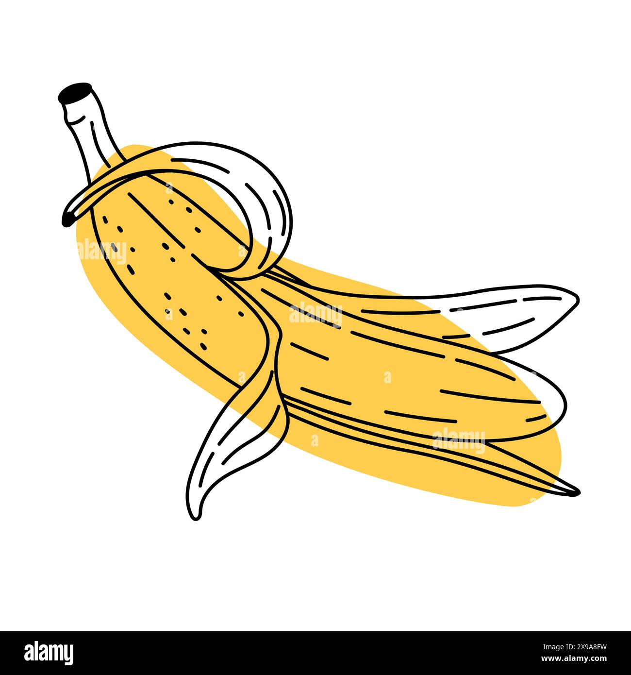 Hand drawn peeled banana abstract icon. Delicious tropical fruit, vegetarian nutrition. Doodle ...