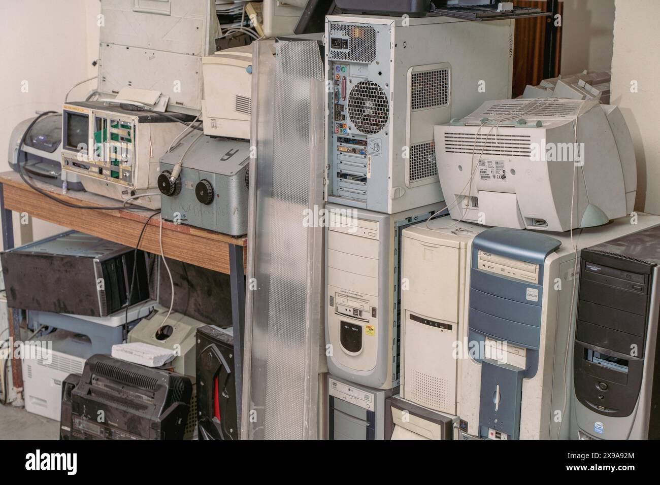 A dump of old computer equipment. Concept, disposal and recycling of ...