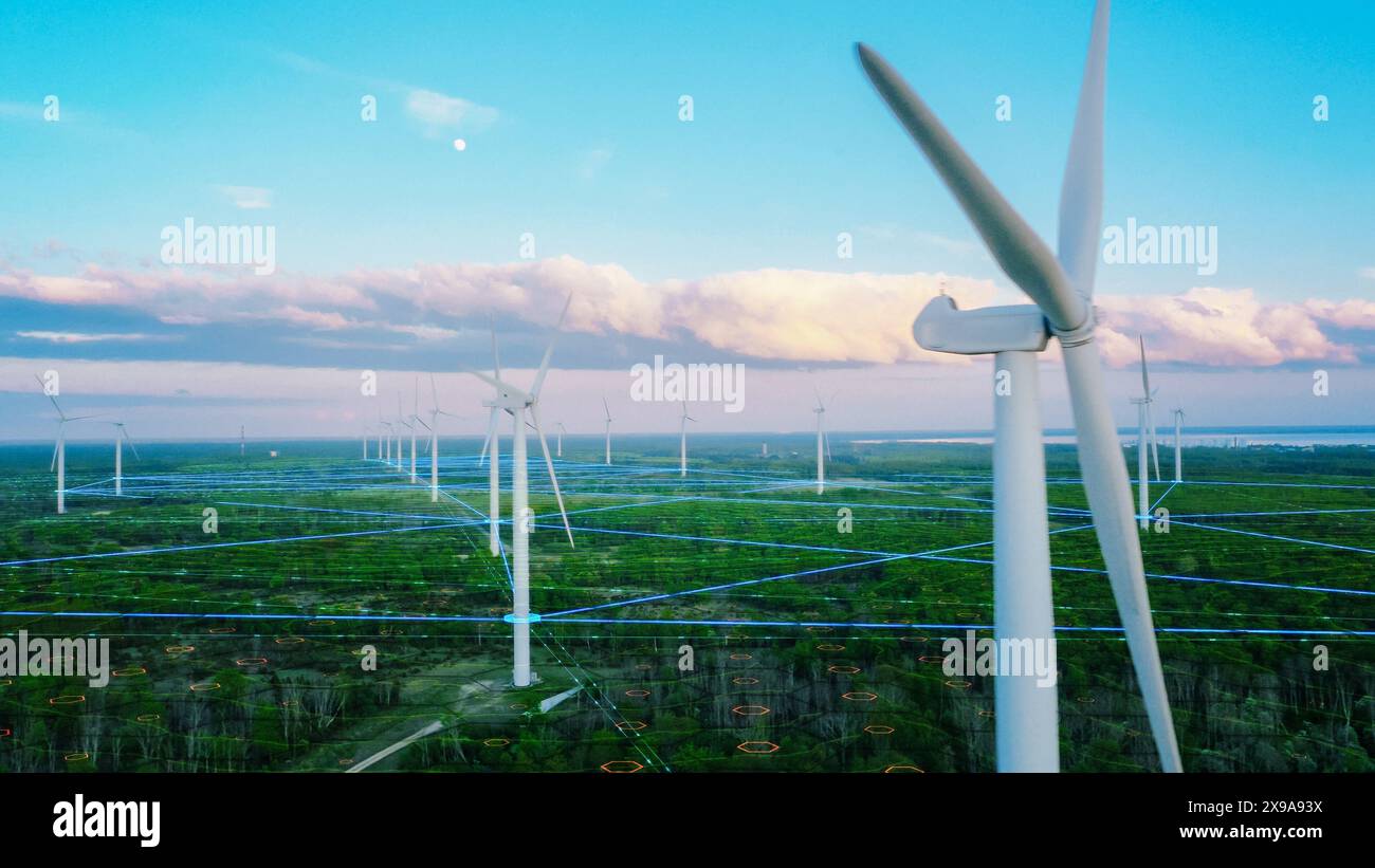 Scenic Aerial Drone Footage of Environmental Wind Turbines in a Forest ...