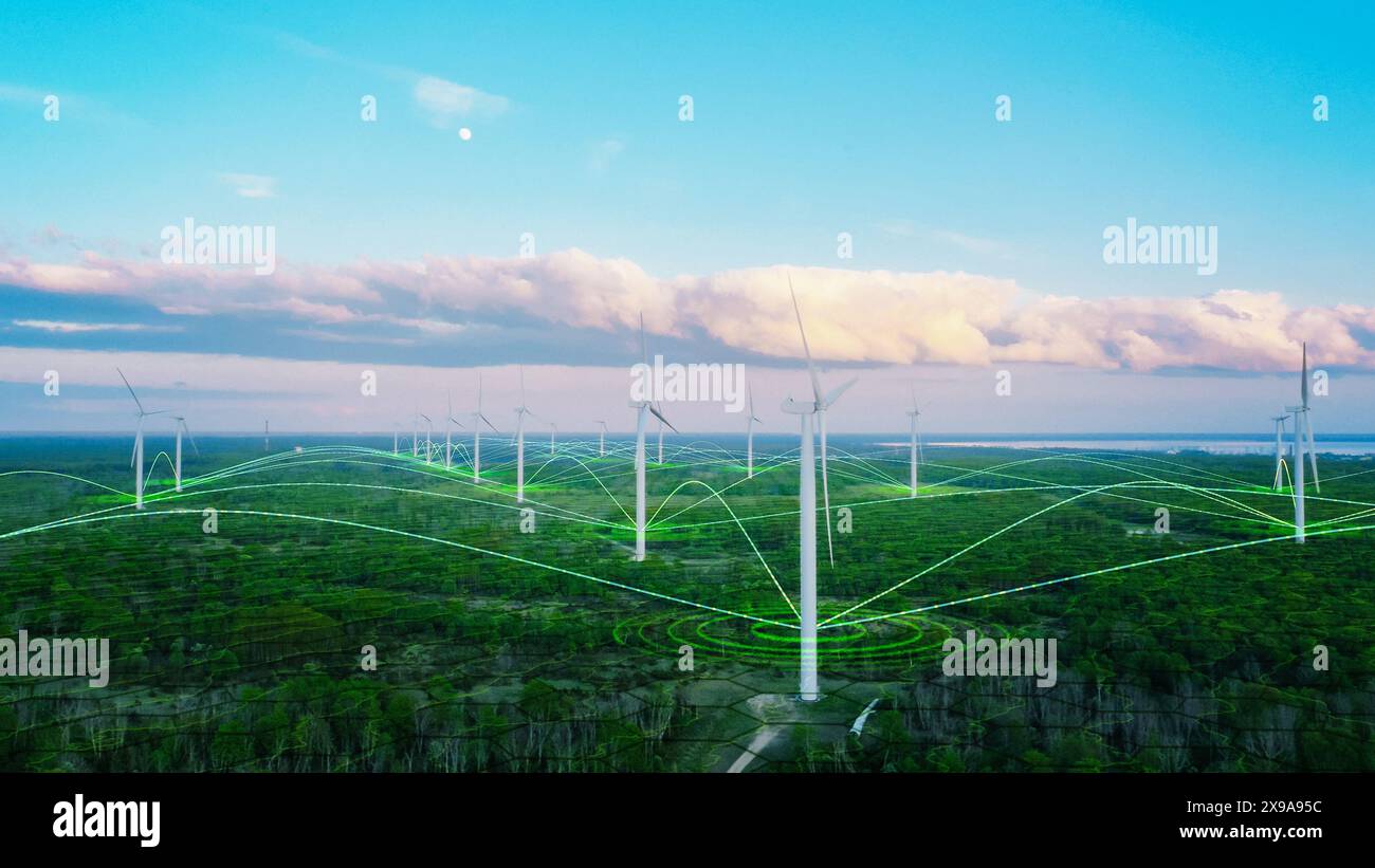 Scenic Aerial Drone Footage of Environmental Wind Turbines in a Forest ...