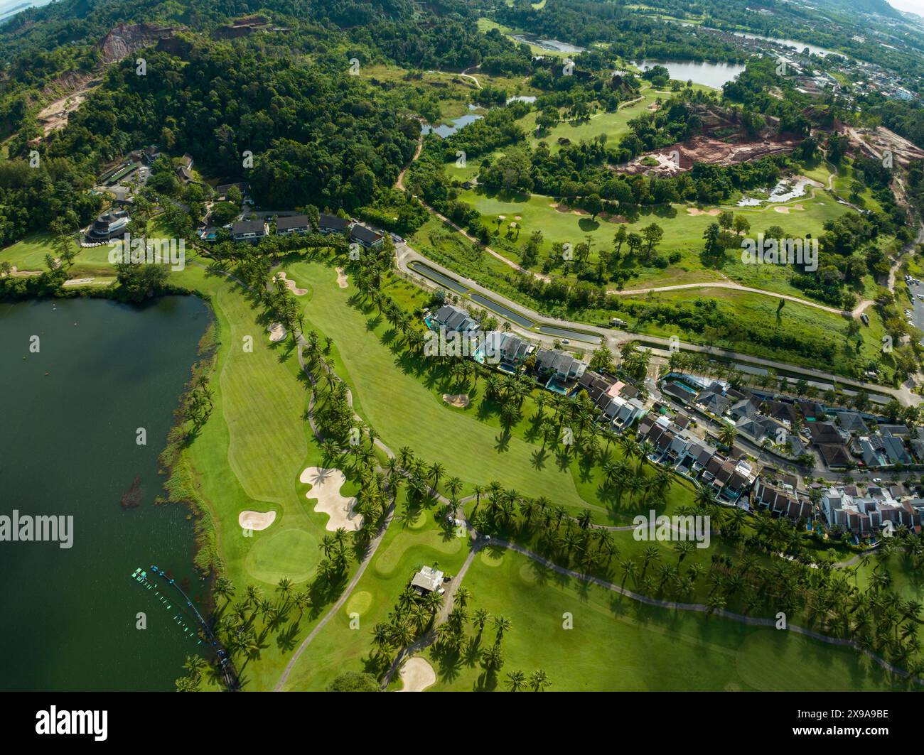 Aerial view of beautiful green golf field fairway and putting green,Top ...