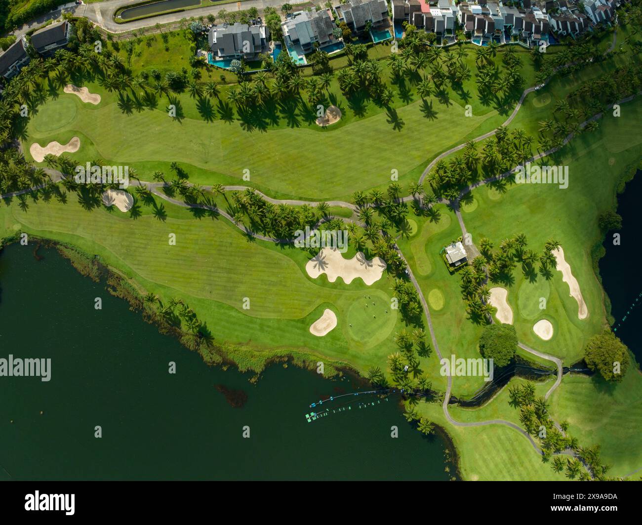 Aerial view of beautiful green golf field fairway and putting green,Top ...