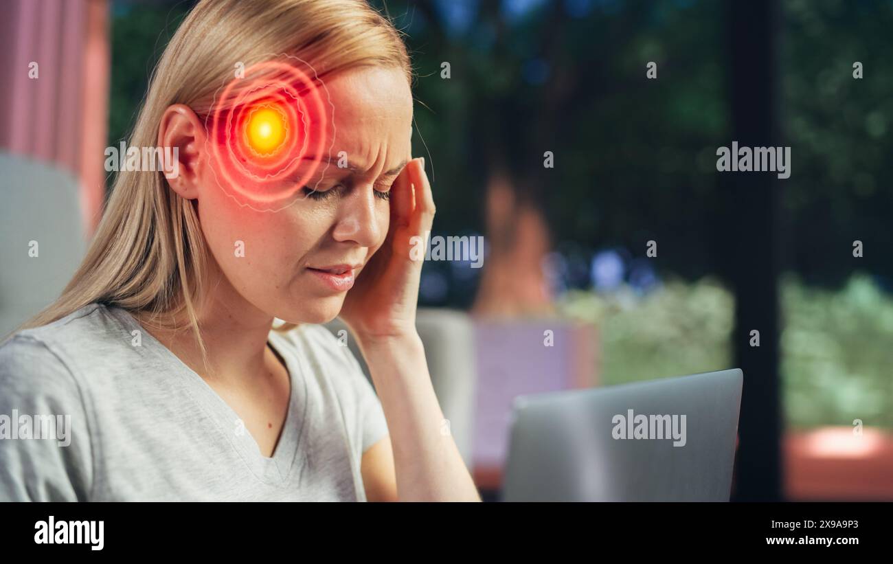 VFX Headache Render: Close Up of a Female Working on Laptop Computer ...