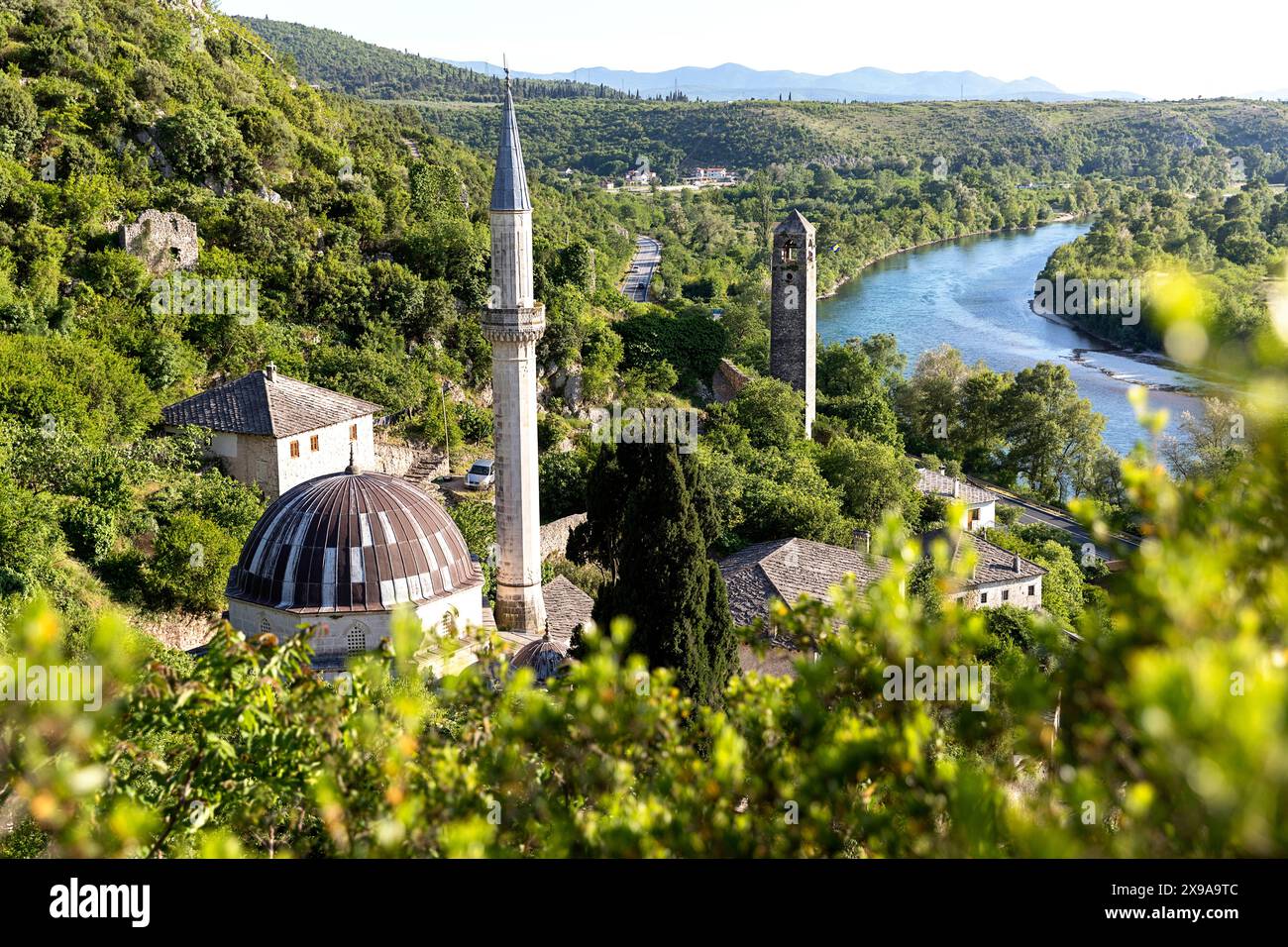 Mosque in a Walled town of Pocitelj, a historic fortified village from ...