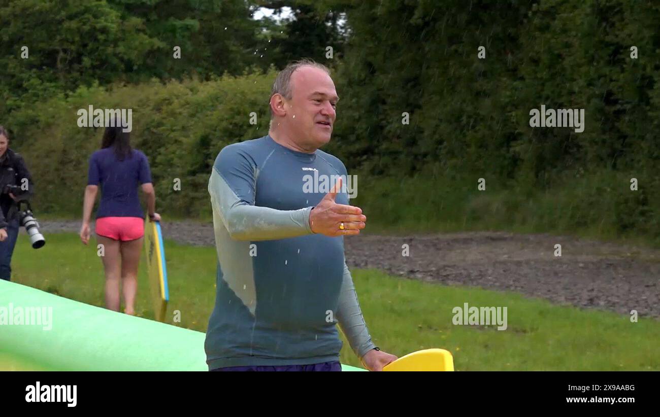 Liberal Democrat leader Sir Ed Davey after he rode down the Ultimate ...