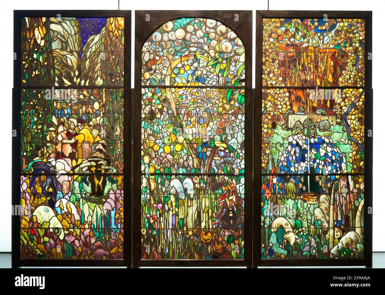 Stained Glass Triptych: El Gorg Blau. (The Blue Pool), Painted lead ...