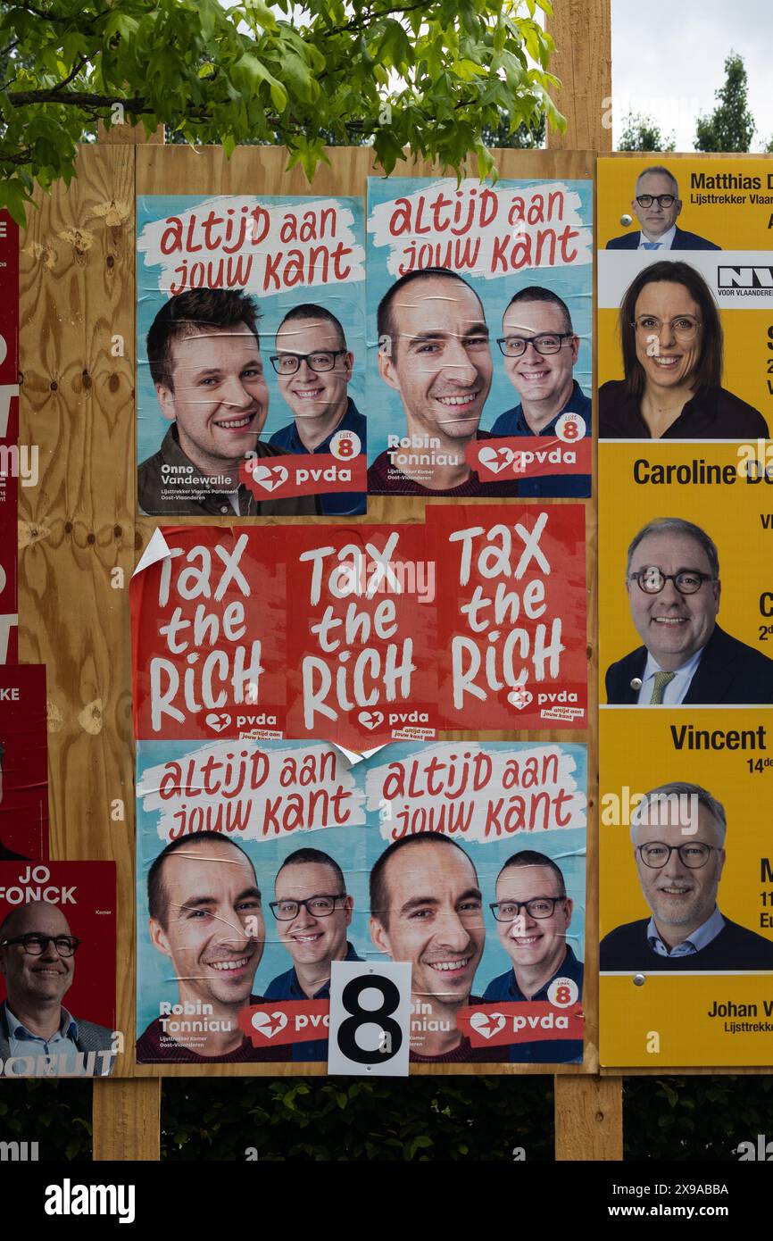 AALST, BELGIUM, 30 MAY 2024: Political posters for the far left Workers ...