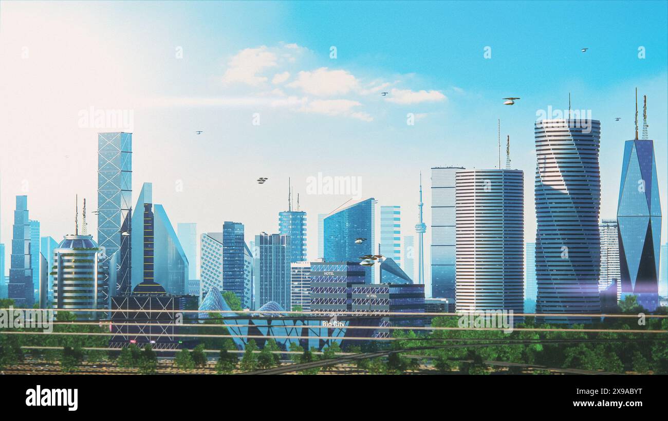 Futuristic City Concept. Wide Shot of an Digitally Generated Modern ...