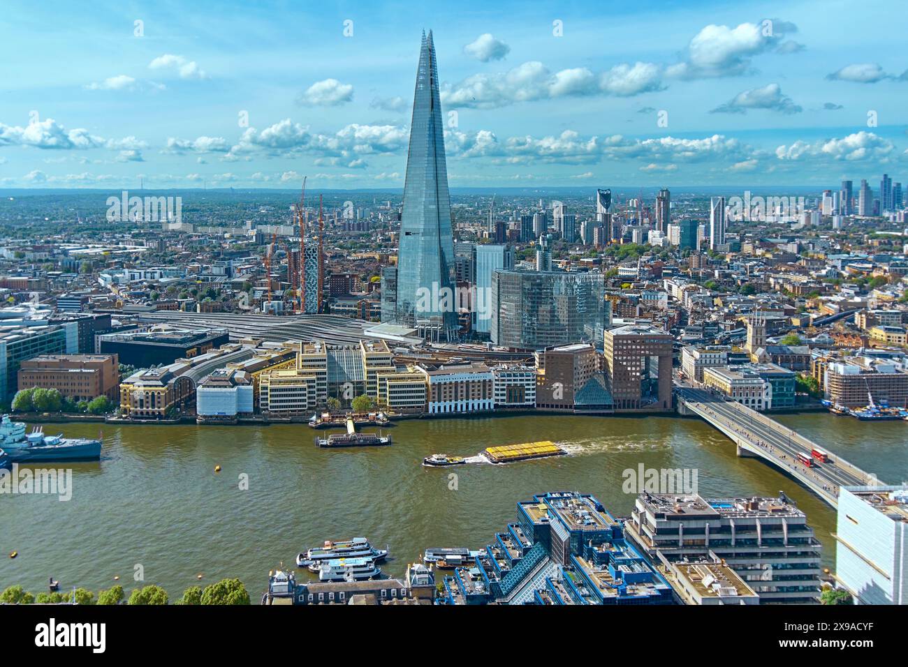 London panoramic view across River Thames London Bridge and the Shard ...