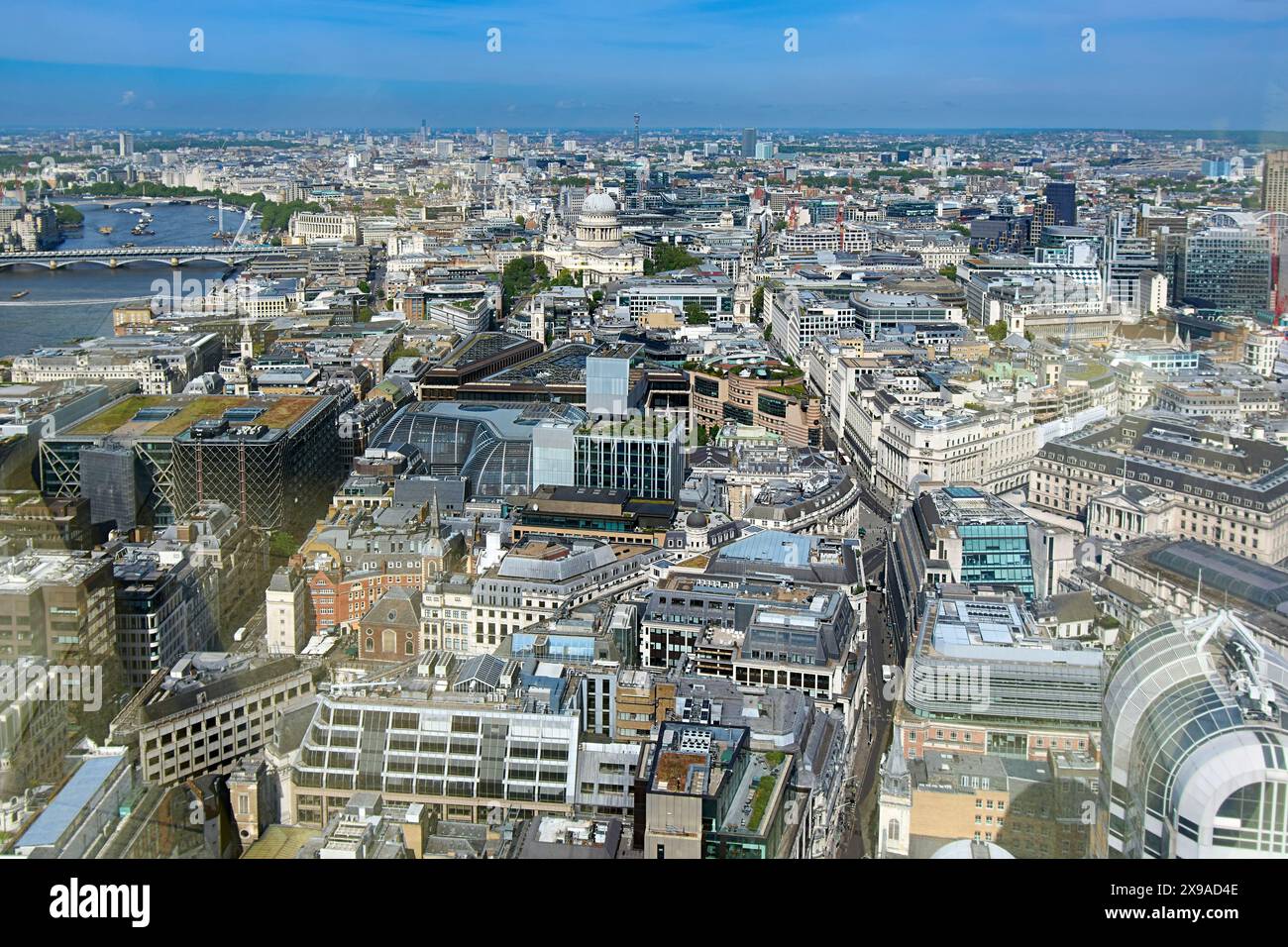 London panoramic view across to River Thames and St Pauls cathedral ...