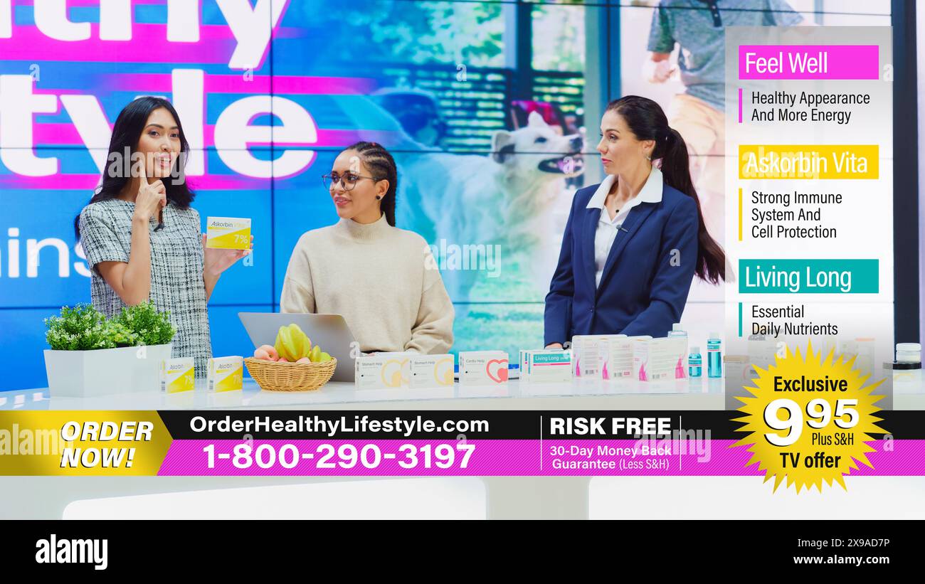 TV Talk Show Infomercial: Female Professionals Present Mock-up Beauty ...