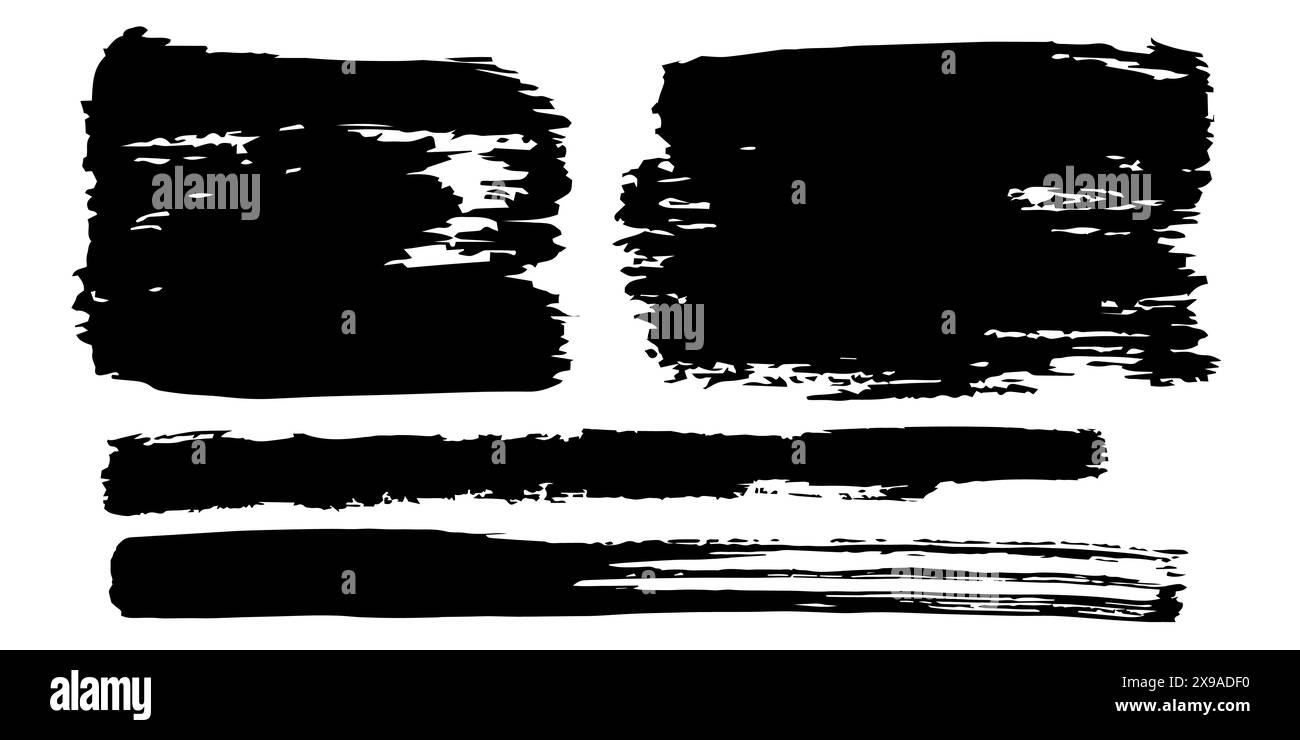 Vector set of grunge watercolor broad strokes. Brush strokes. Black ...