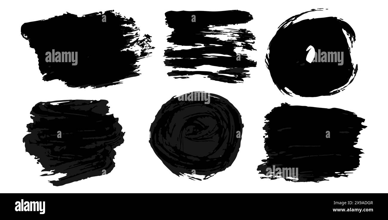 Brush strokes, stains. Vector set of grunge watercolor broad strokes ...