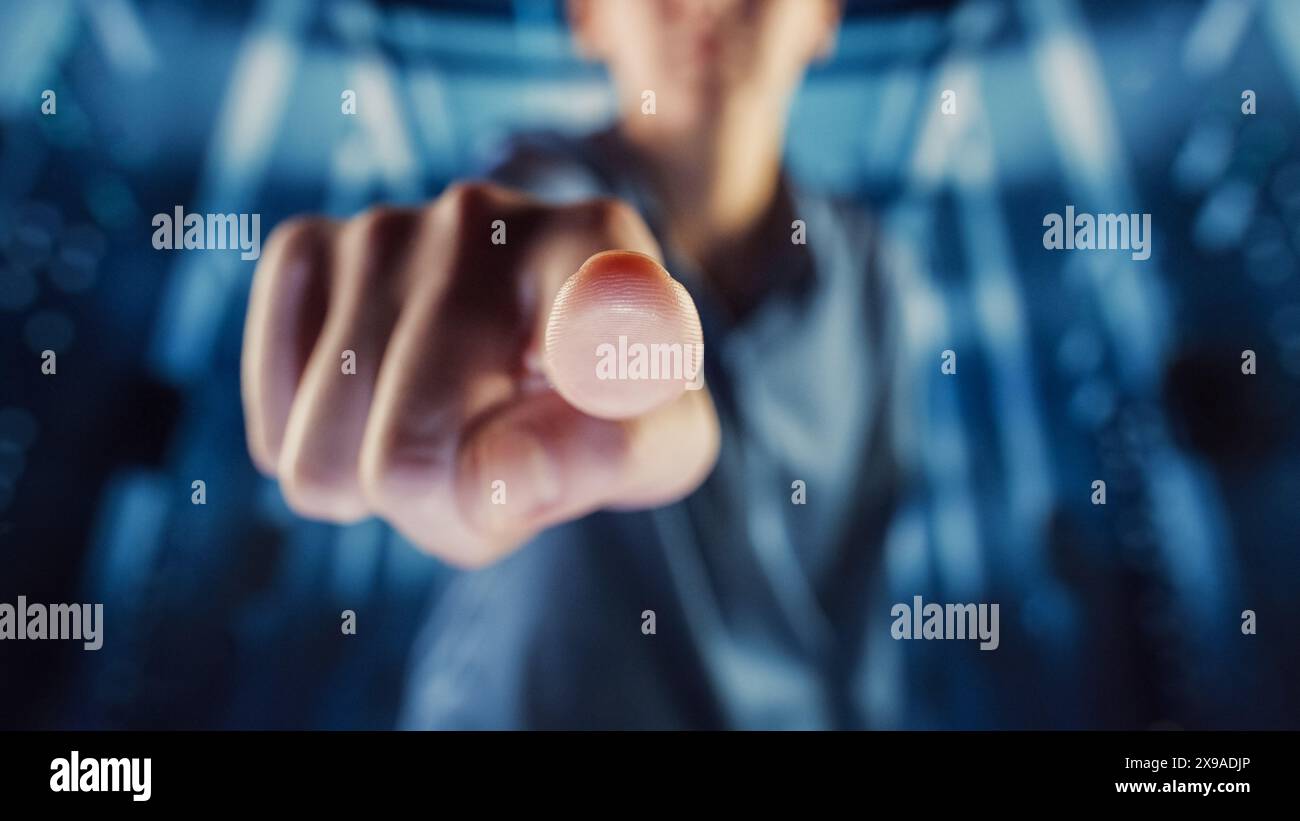 Digitalization Concept: Human Finger Pushes Touch Screen Panel ...