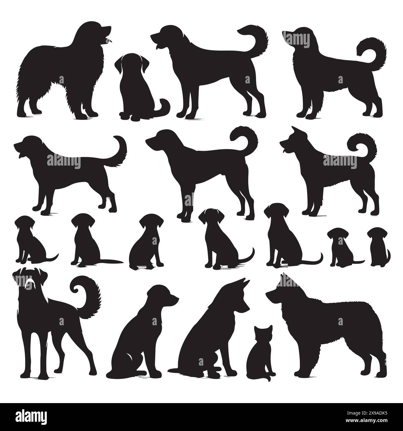 Silhouette set of dogs. Vector isolated illustration Stock Vector Image ...