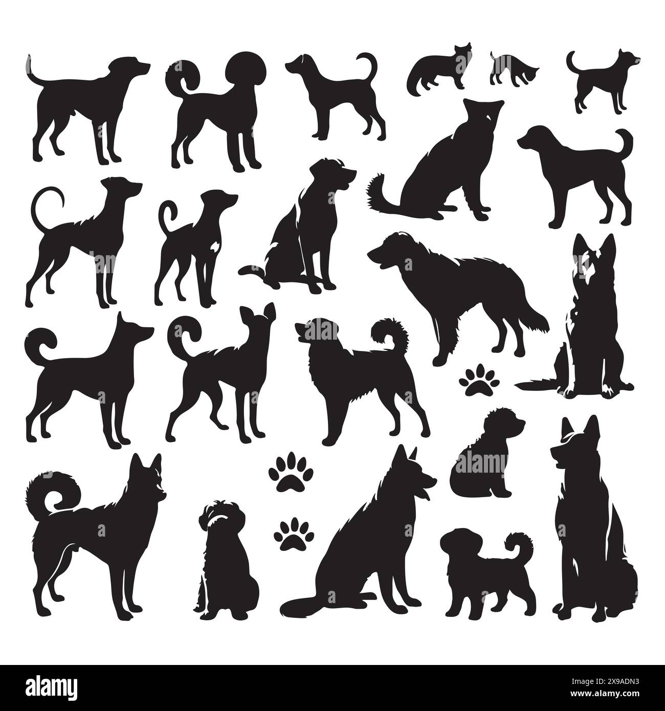 Silhouette set of dogs. Vector isolated illustration Stock Vector Image ...