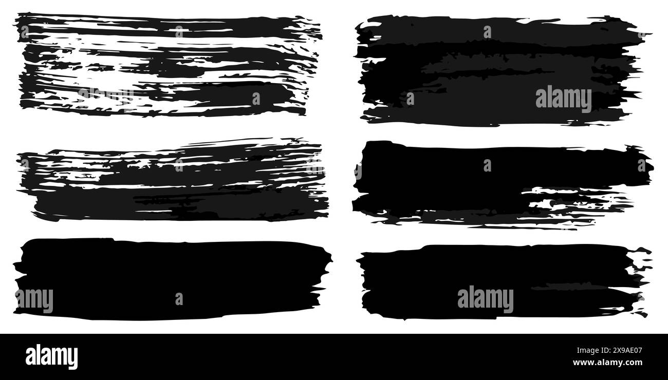 Vector set of grunge watercolor broad strokes. Brush. Black collection ...