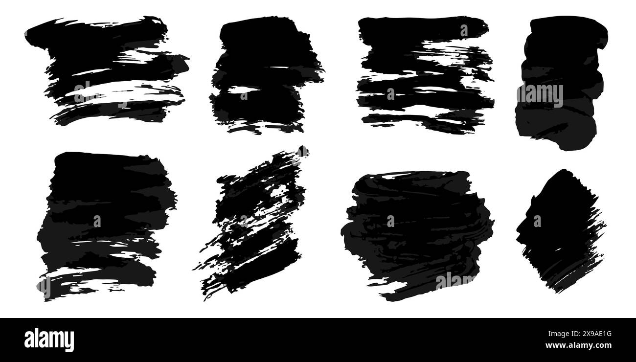 Brush strokes, stains, drops. Vector set of grunge watercolor broad ...