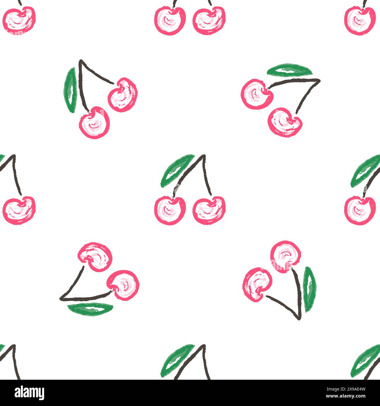 Fruit and berry seamless pattern. Cherries. Children's drawings with ...