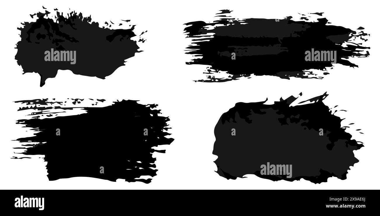 Vector set of grunge watercolor broad strokes. Brush. Black collection ...