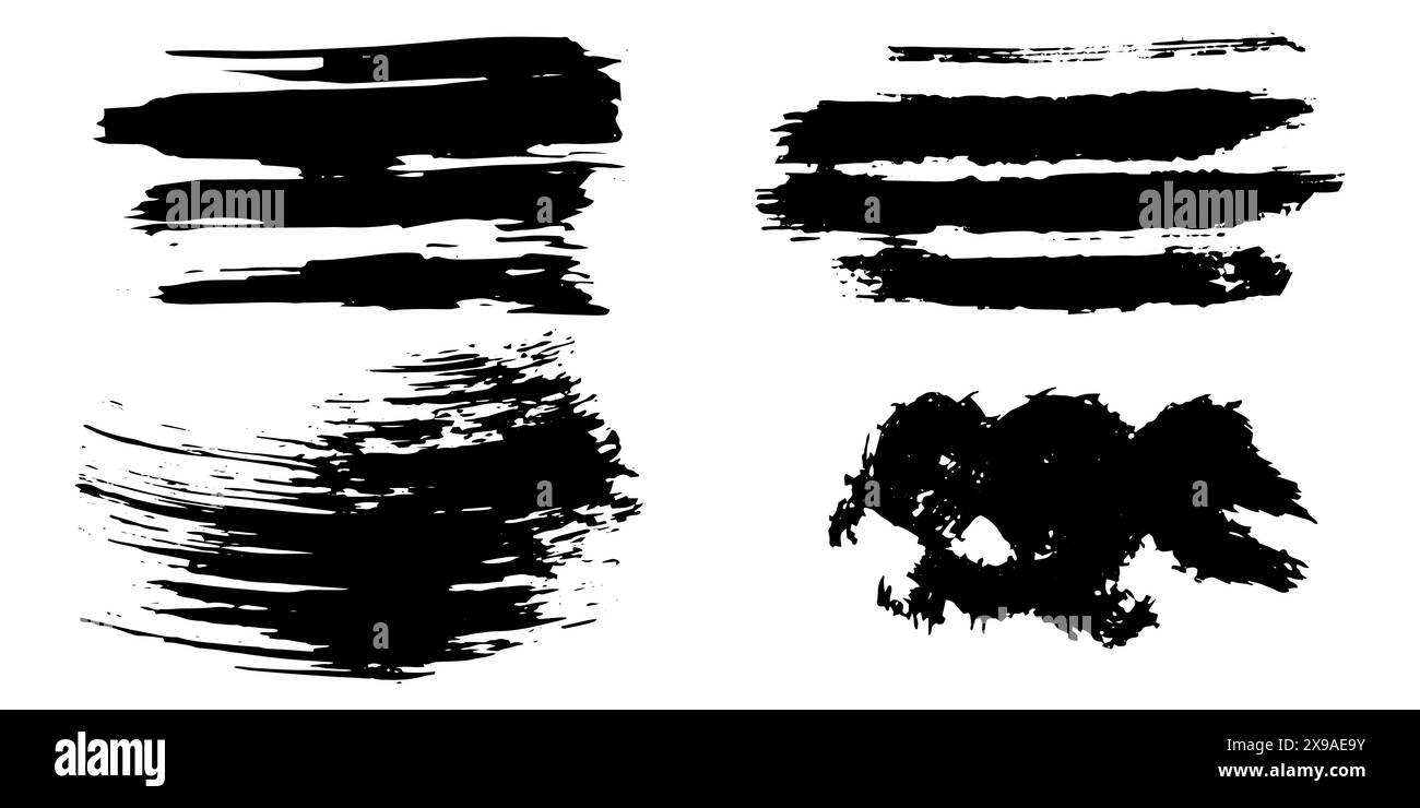 Vector set of grunge watercolor broad strokes. Black collection of ...