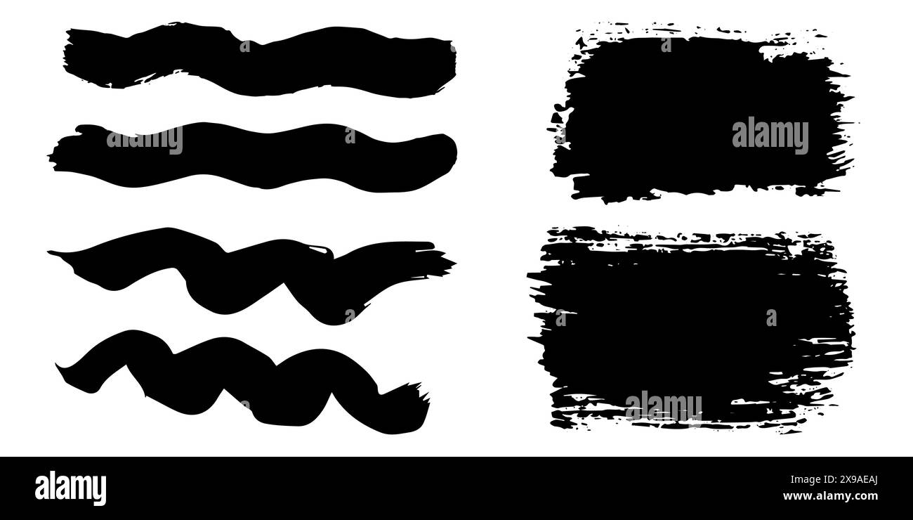 Vector set of grunge watercolor broad strokes. Collection of paint ...