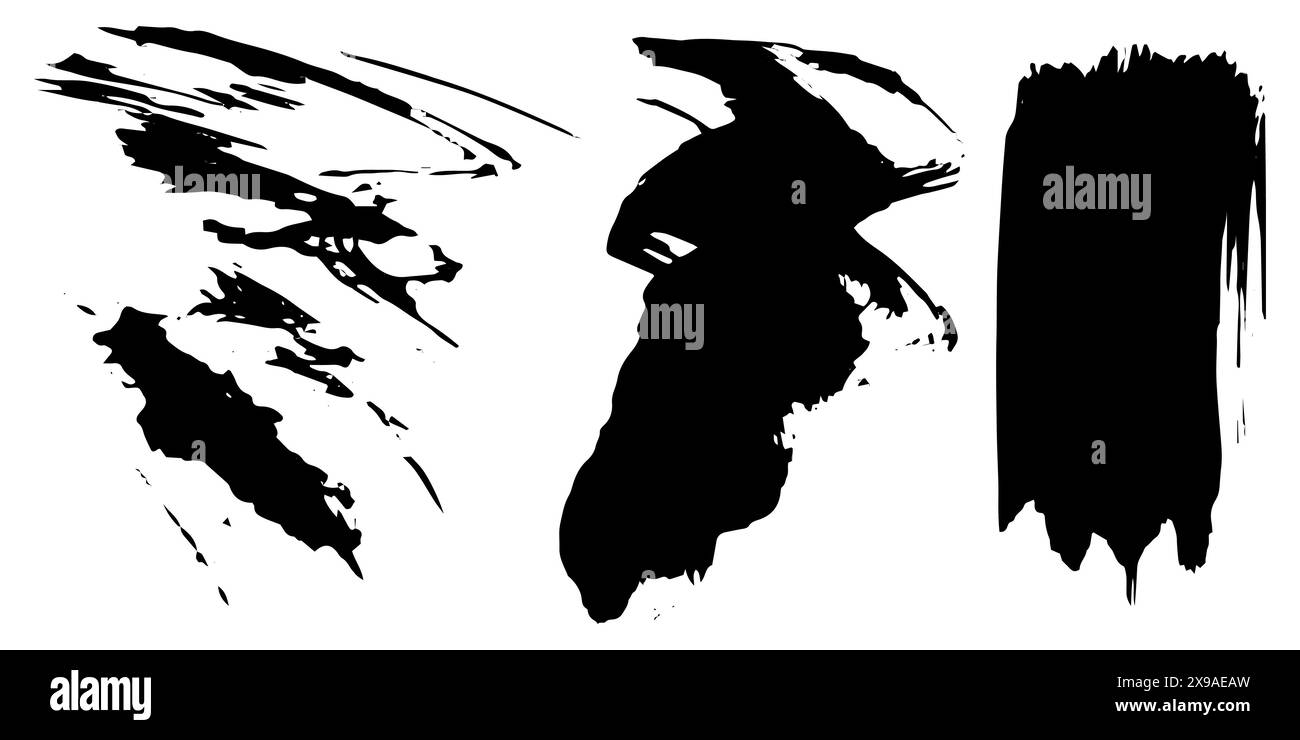 Vector set of grunge watercolor broad strokes. Black collection of ...