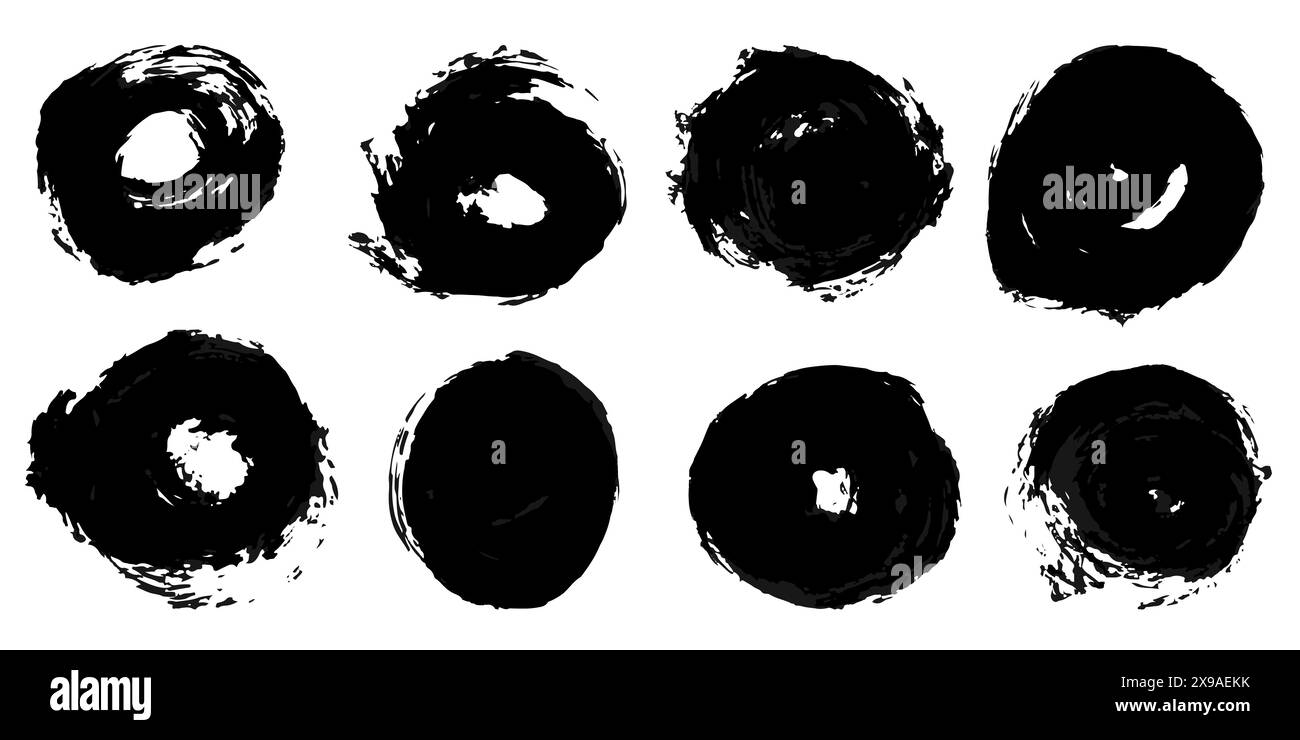Vector set of grunge watercolor round brush strokes. Black collection ...