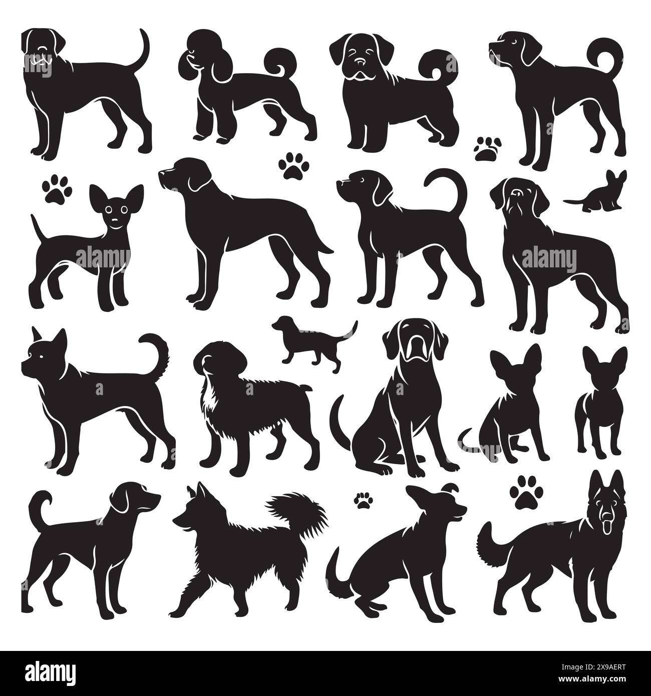 Silhouette set of dogs. Vector isolated illustration Stock Vector Image ...