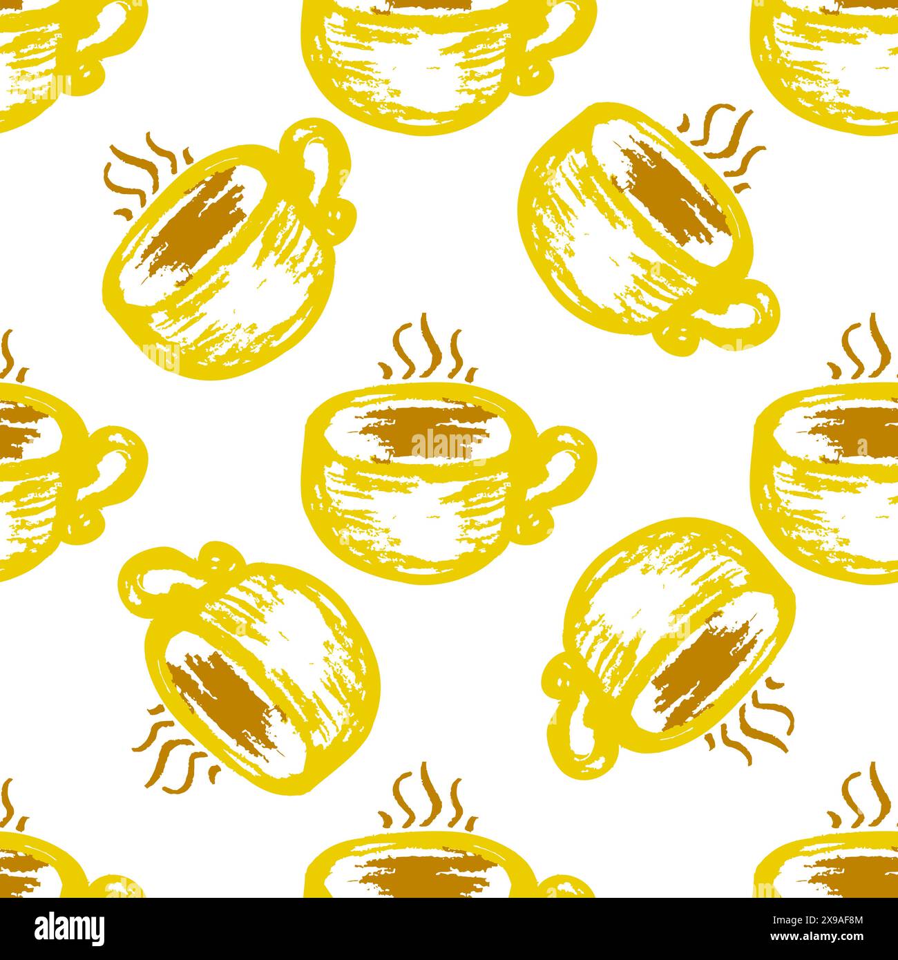 Seamless pattern. Cups. Children's drawings with wax crayons. Kitchen ...