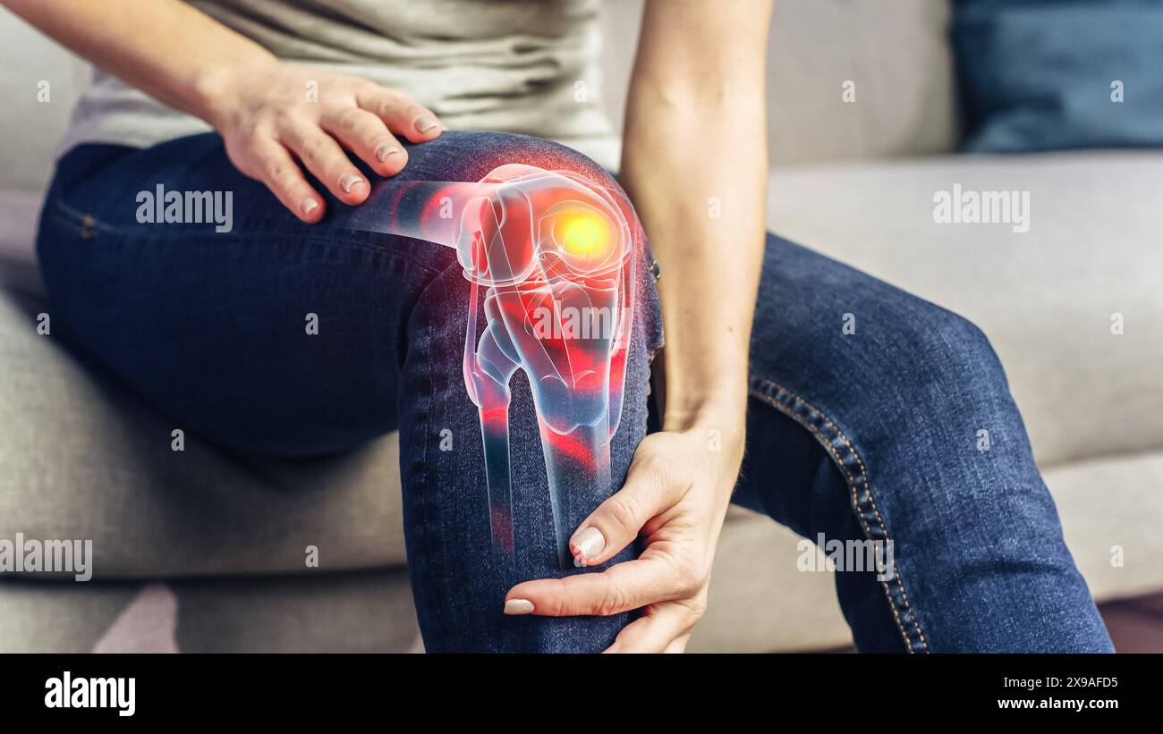 VFX Joint and Knee Pain Augmented Reality Render. Close Up of a Person ...