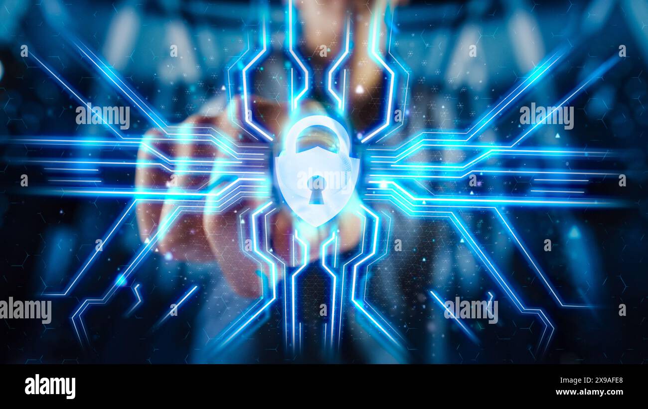 Digitalization Concept: Human Finger Pushes Touch Screen Button and ...