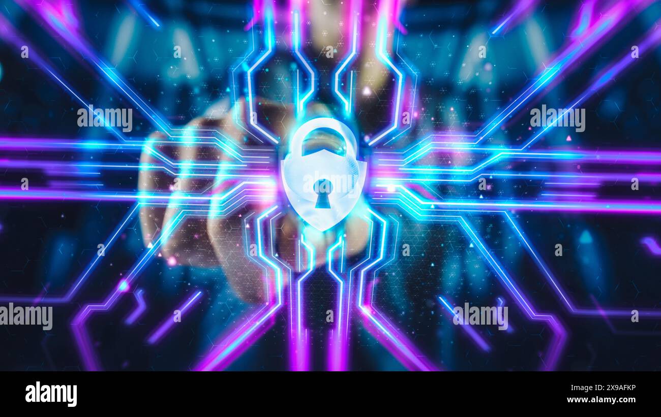 Digitalization Concept: Human Finger Pushes Touch Screen Button and ...