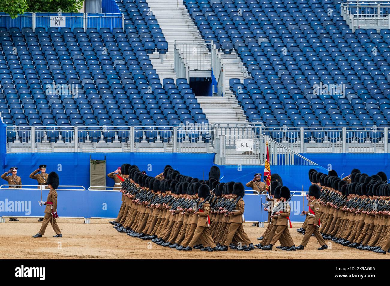 London, UK. 30th May, 2024. The colours are marched past - The Brigade ...