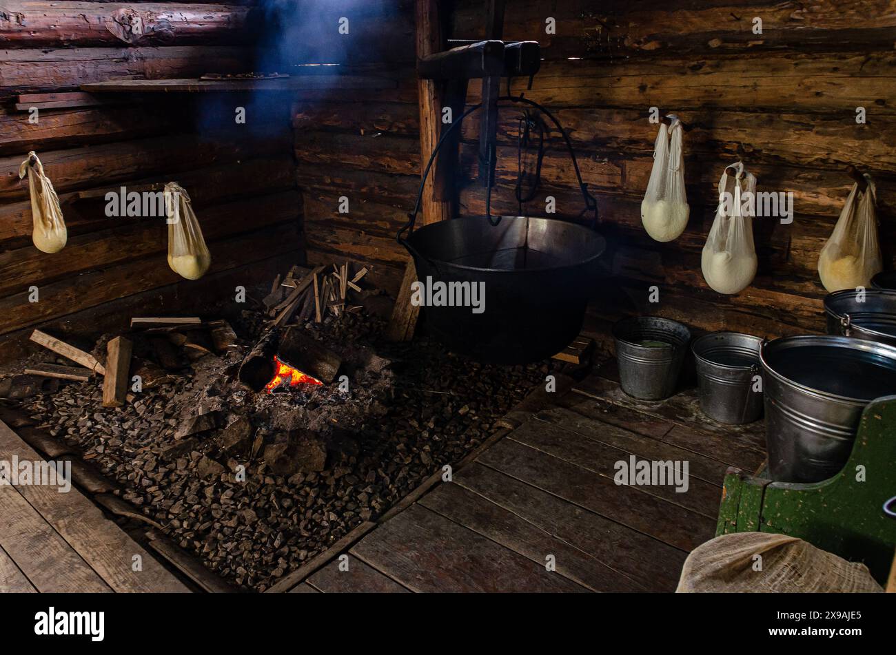 Craft cheese production. Ukrainian Carpathians Stock Photo - Alamy