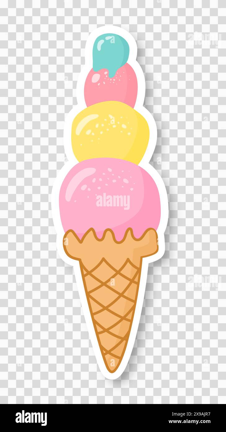 A colored sticker with a cartoon popsicle highlighted on a transparent ...
