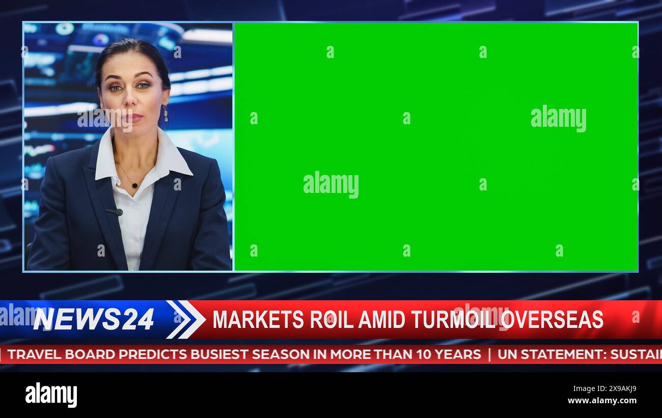 Split Screen TV News Live Report: Anchor Talks, Reporting. Reportage ...