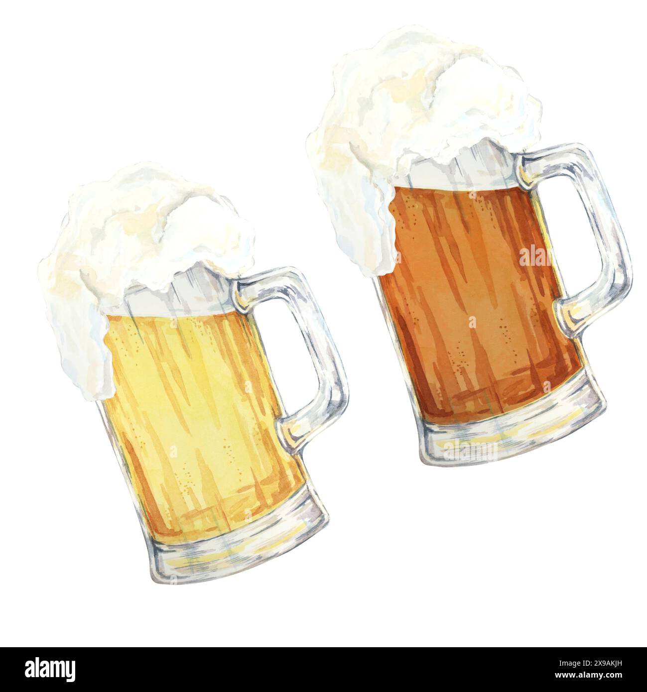 Light lager, amber ale brown beer clipart set. Watercolor illustration ...