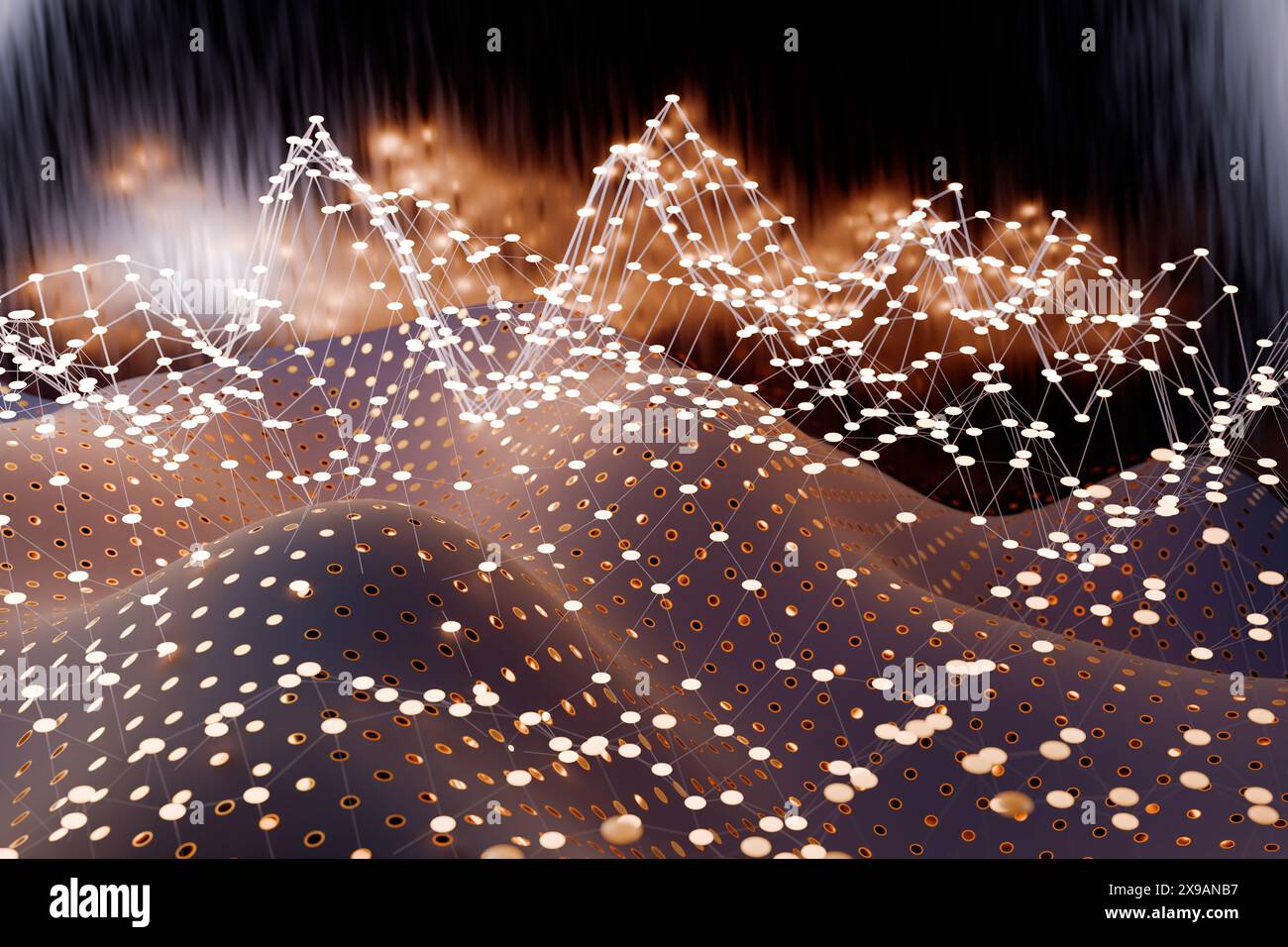 Abstract digital landscape with network connections and data points.3d rendering Stock Photo - Alamy