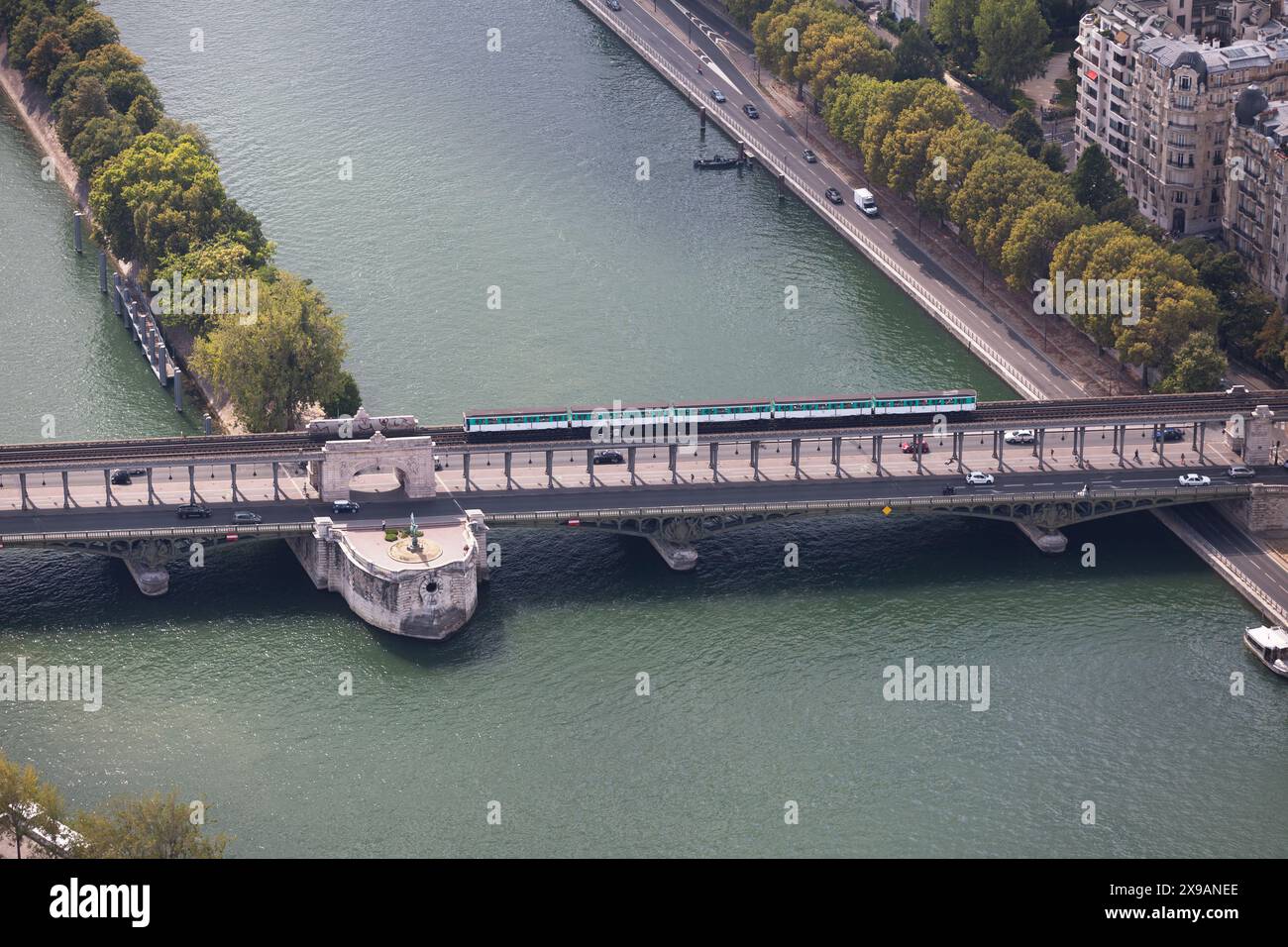 Paris, France - September 01 2016: Train crossing the Seine toward the ...