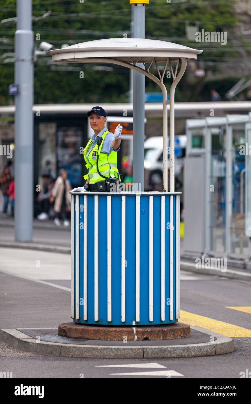 Zurich, Switzerland - June 13 2018: Female police officer from the ...