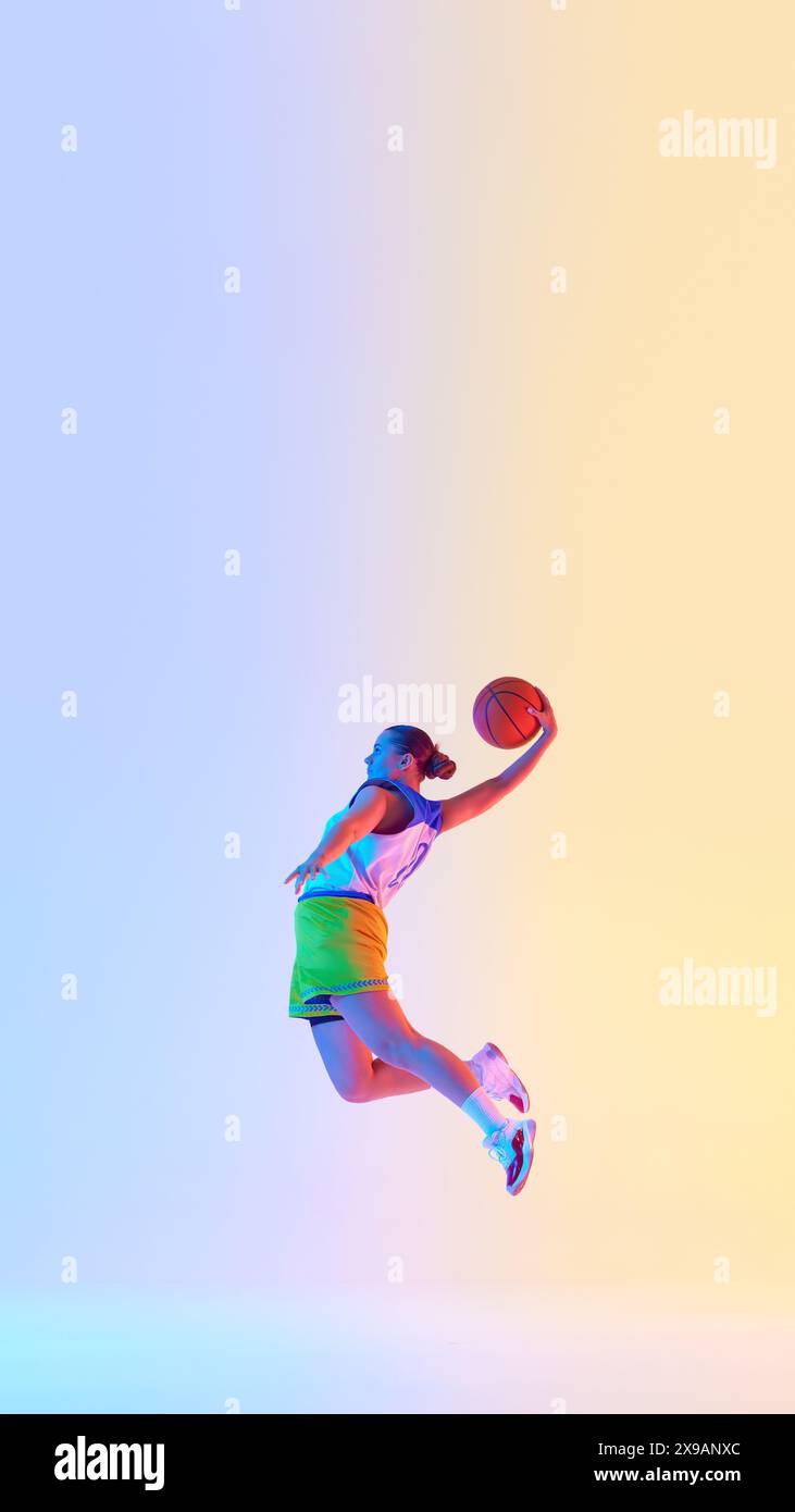 Poster. Athletic woman wearing sports uniform performs perfect slam ...