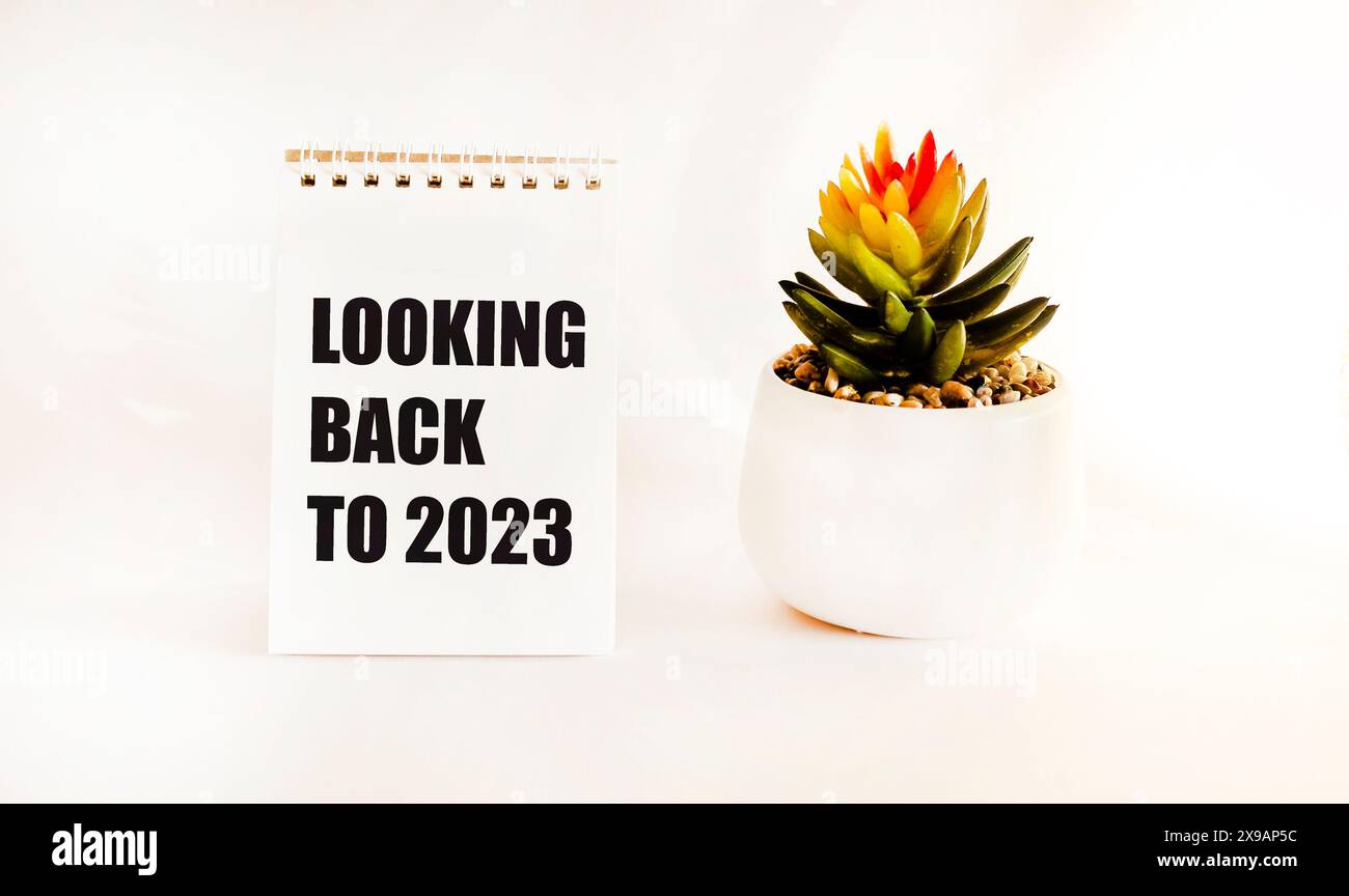Looking back to 2023 on a notepad on a white background. Review of the ...