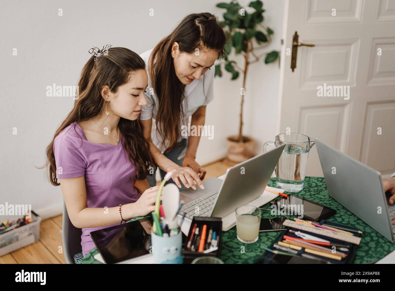 Young mother using laptop hi-res stock photography and images - Alamy