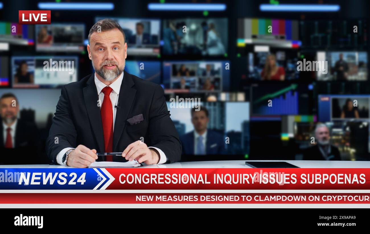 Daily News TV Program: Anchor Presenter Reporting About Politics ...