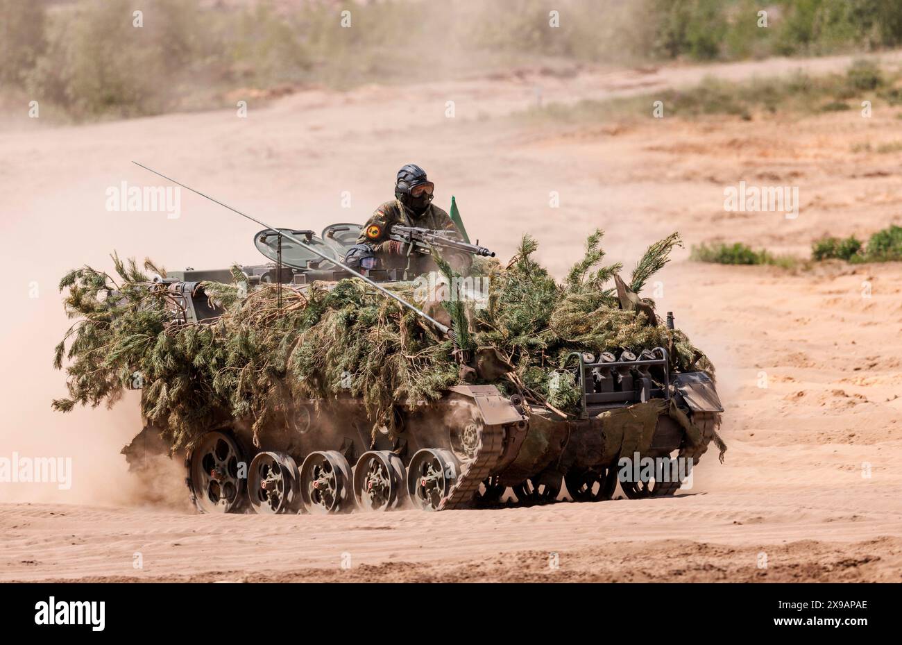 Pabrada, Litauen. 29th May, 2024. A German soldier on an M113 armored ...