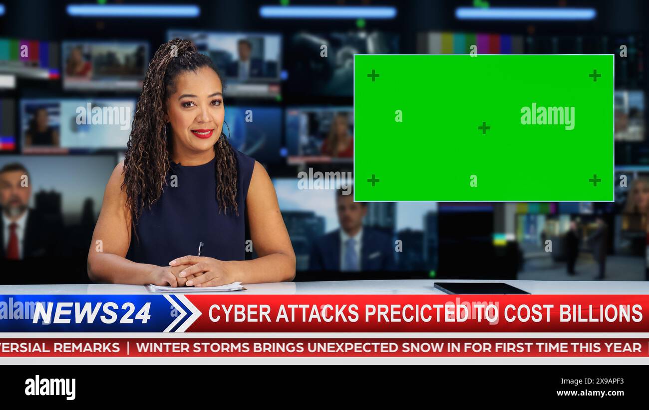 Split Screen TV News Live Report: Anchor Talks, Reporting. Reportage ...