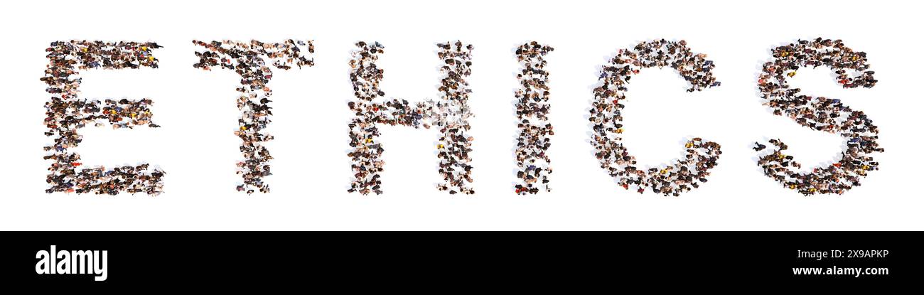 Concept conceptual large community of people forming the word ETHICS ...