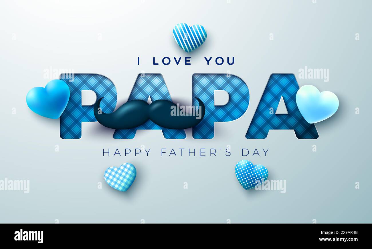 Happy Father's Day Greeting Card Design with Heart and Mustache on ...